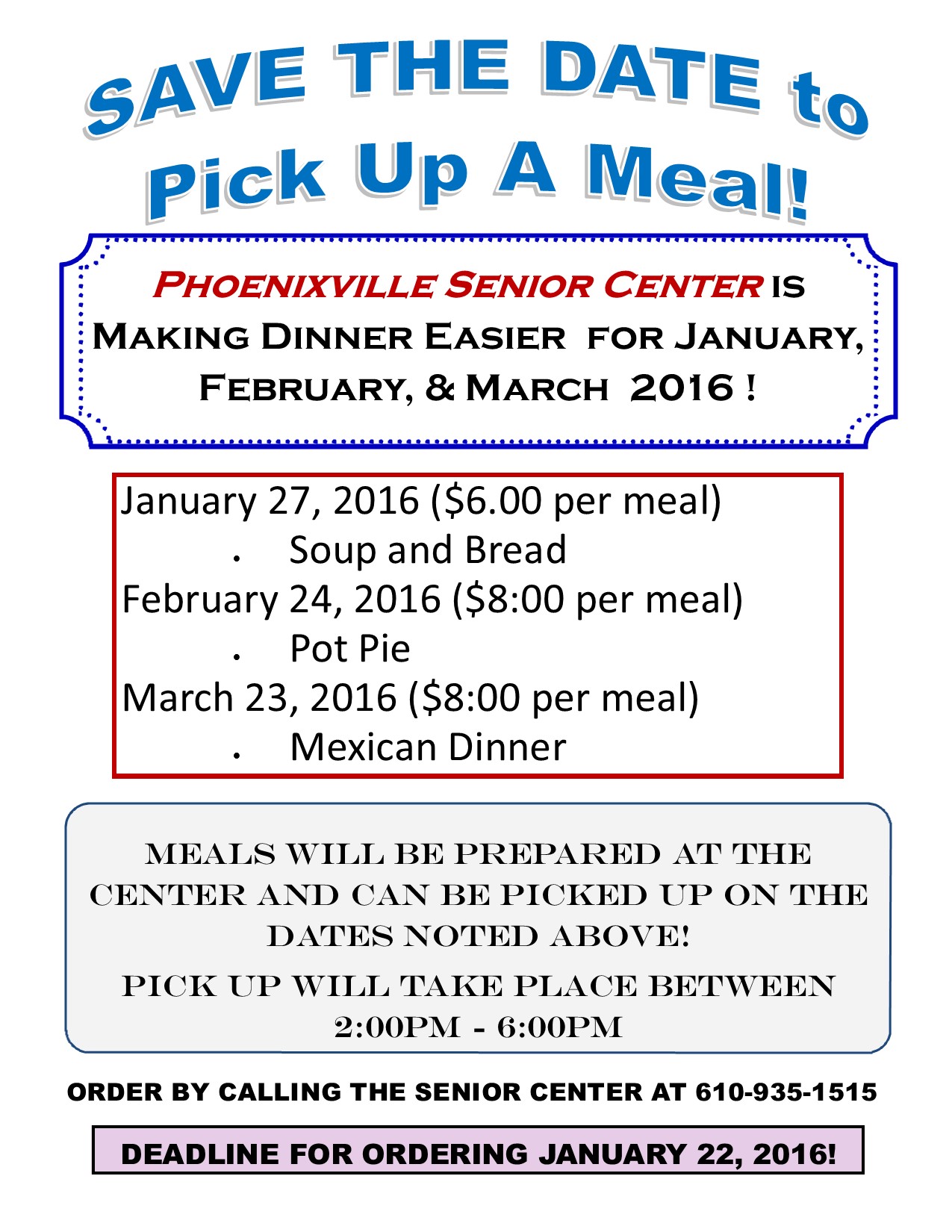 Take Out Dinner Fundraiser